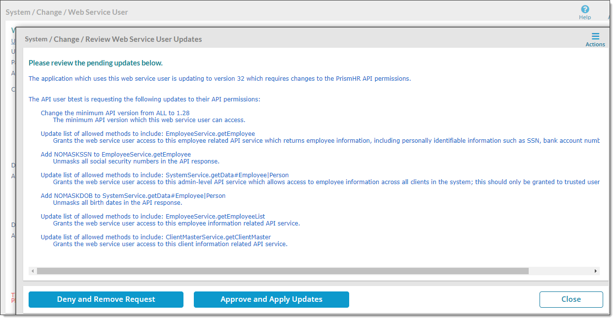 Updating Web Service User Permissions