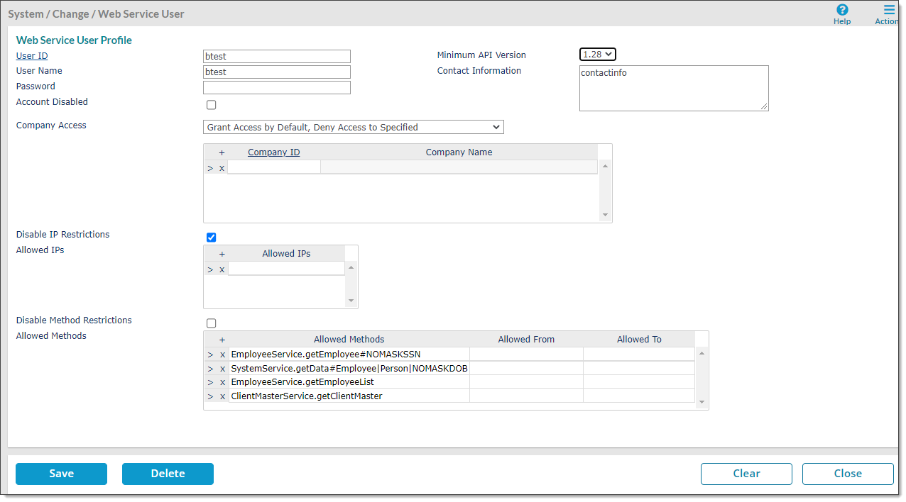 Updating Web Service User Permissions