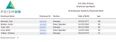 Employee Age Report