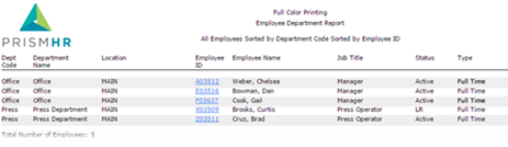 Employee Department Report