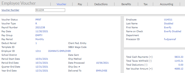 Listing Details Associated with a Selected Employee Voucher