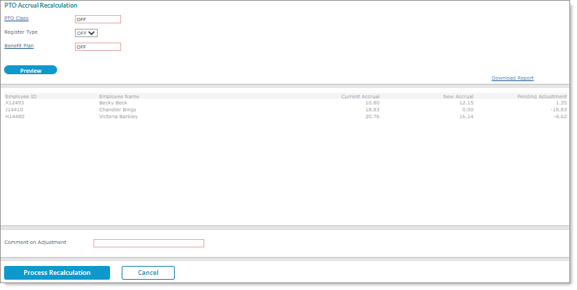 Recalculating PTO Accruals