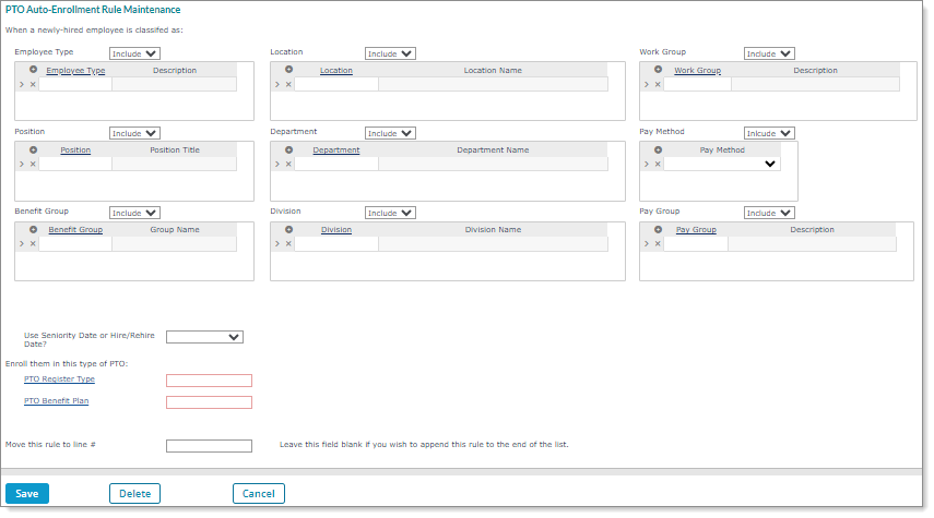 Specifying PTO Auto-enroll Rules