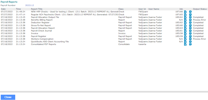 Viewing Recent Payrolls