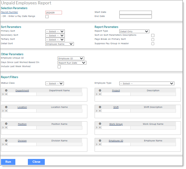 Unpaid Employees Report